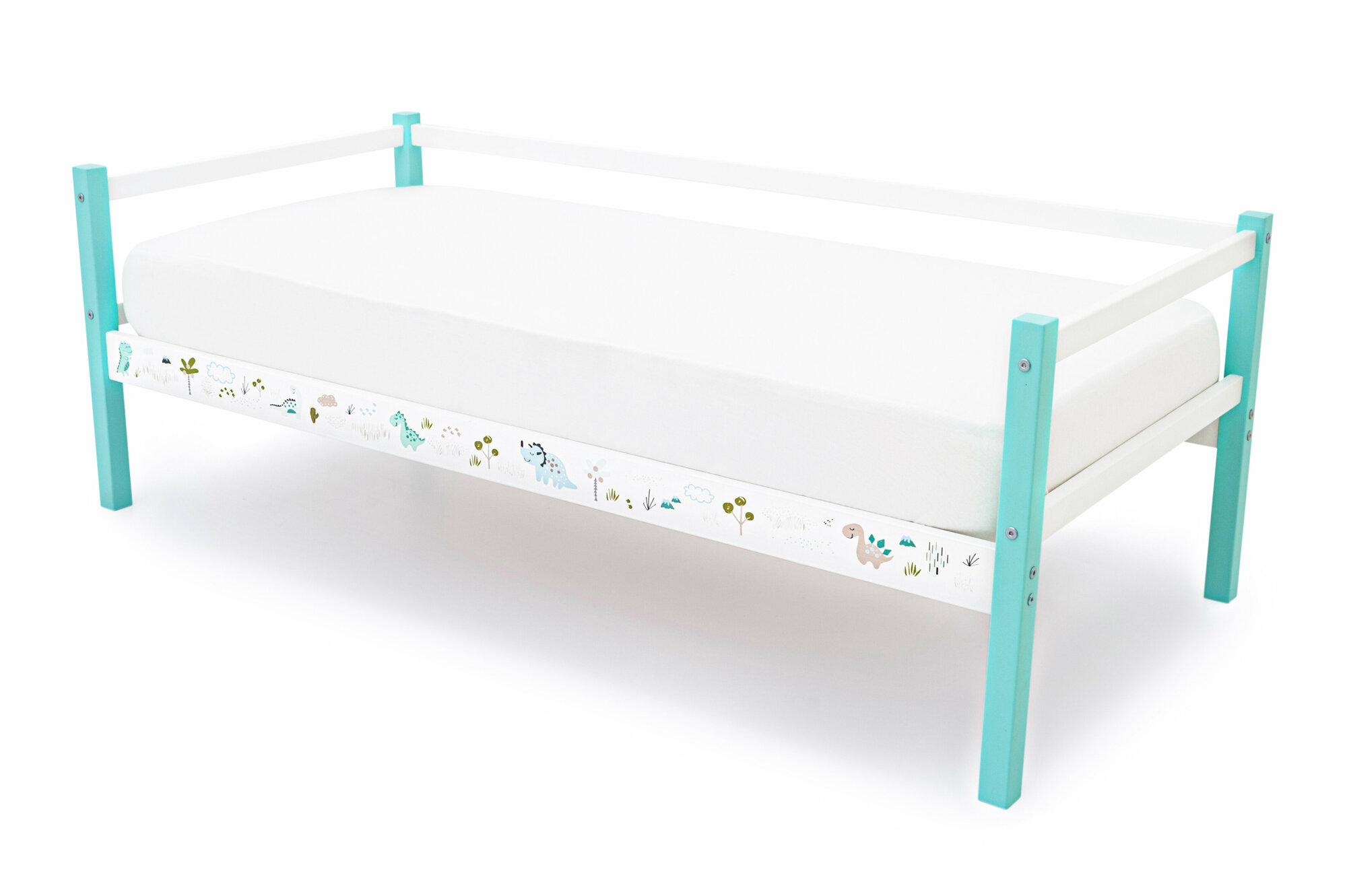 Детская кровать-тахта Бельмарко Svogen 165*76 см, мятно-белая, с принтом динозаврики