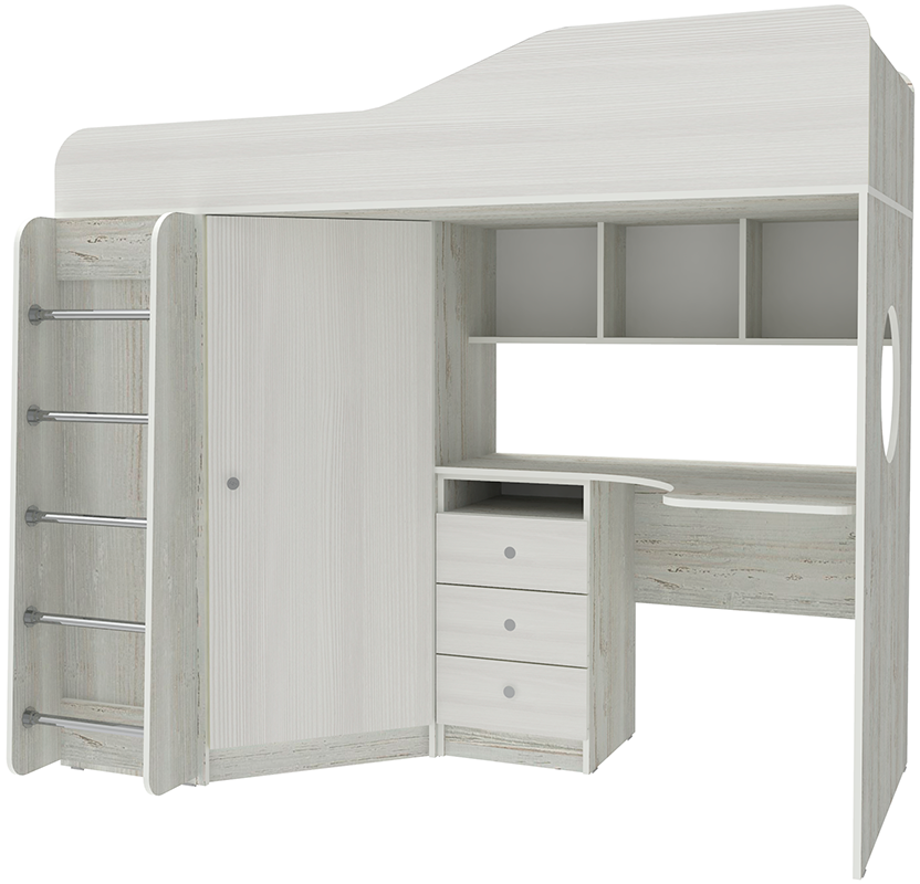 Кровать чердак Кадет 1 с металлической лестницей Винтерберг Белое Дерево