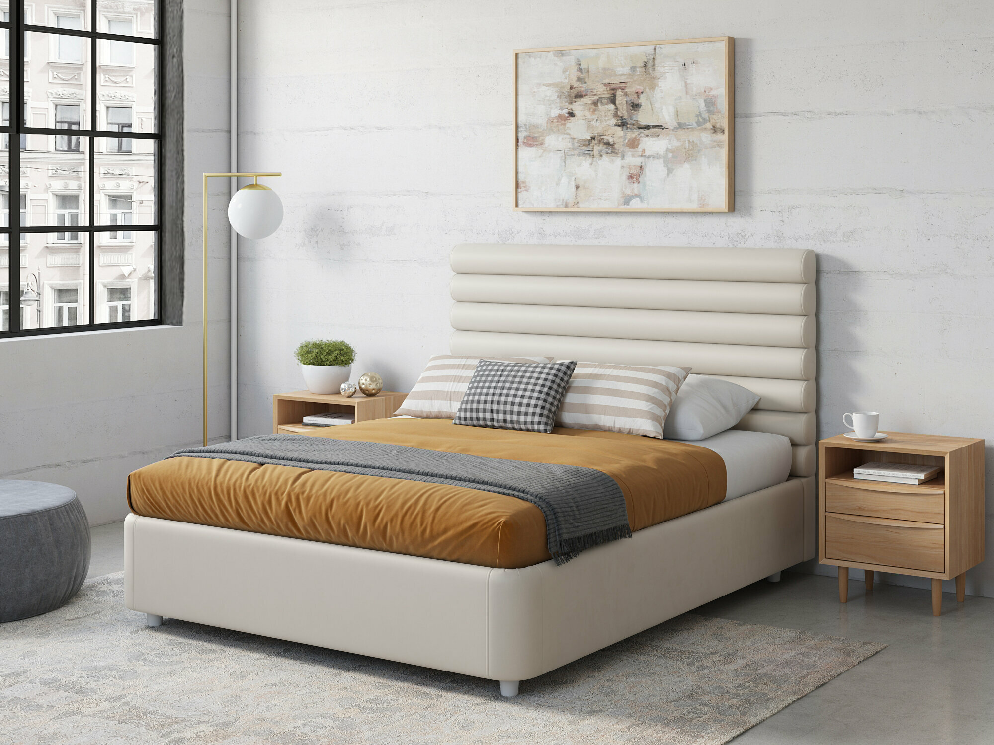 Двуспальная кровать 120х200 с подъемным механизмом, "Kelly" с мягким изголовьем для дома, для спальни, ортопедическое основание, с ящиком для белья. Велюр белый Teddy 001