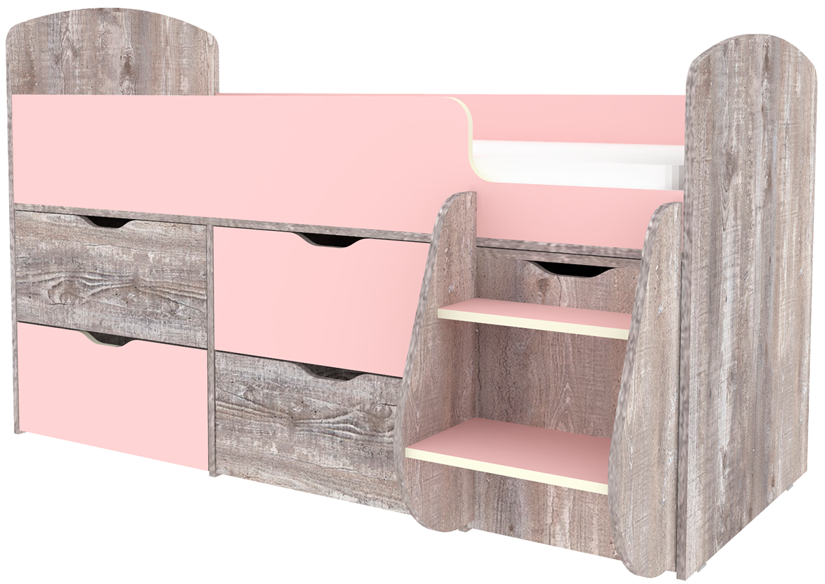 Кровать чердак Малыш 7 Бетон Розовый