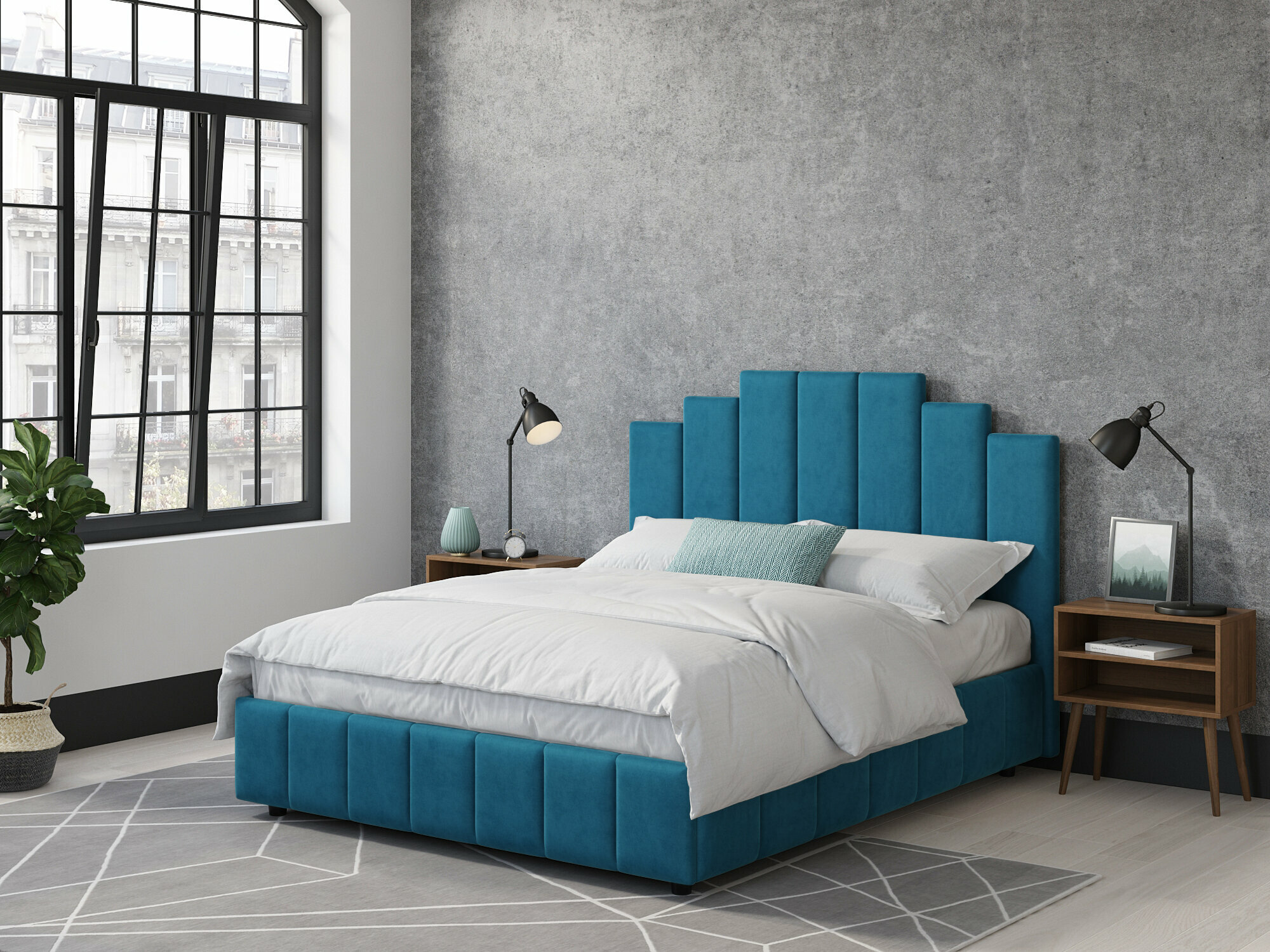 Двуспальная кровать 120х200, "ARTI" с мягким изголовьем для дома, для спальни, ортопедическое основание. Велюр Зелёный (без подъёмного механизма) Vip 9