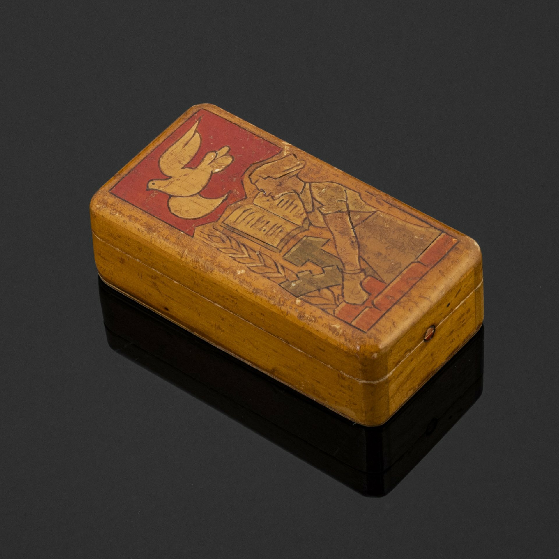 Шкатулка "Строитель" (Агитация), дерево, выжигание, краска, лак, СССР, 1950-1980 гг.