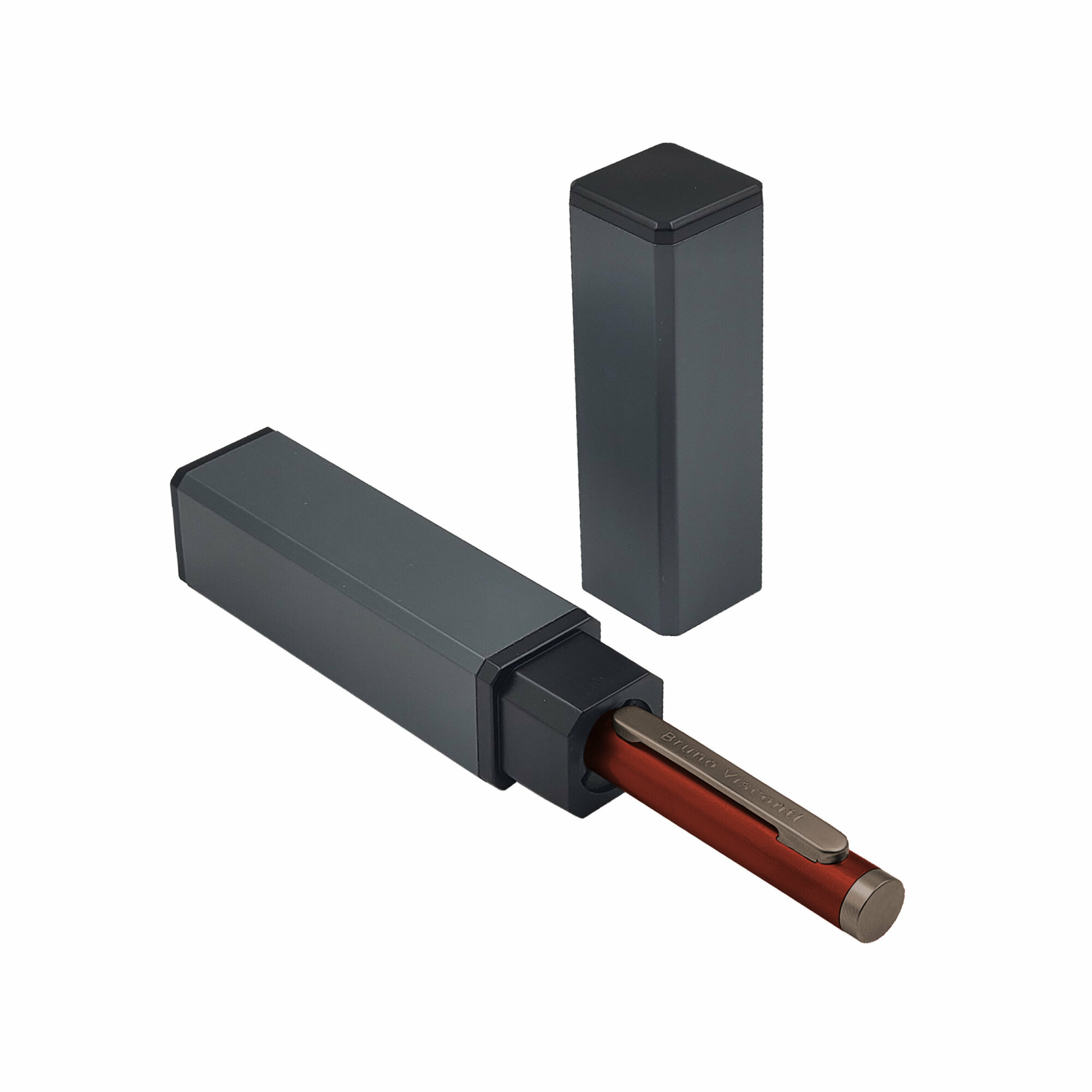 Ручка "FIRENZE" В тубусе прямоугольной формы 1.00 ММ, синяя (корпус красный, футляр серый)