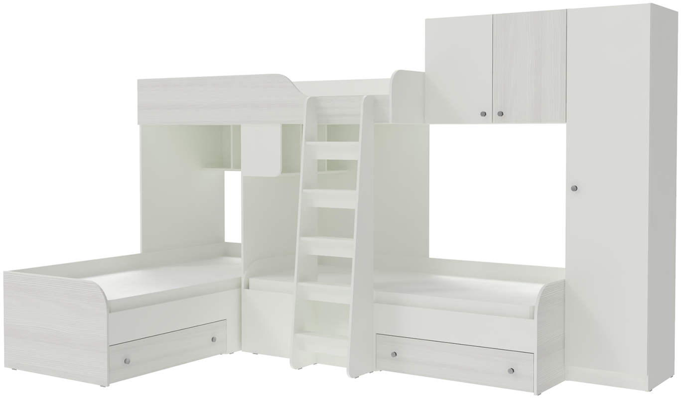 Кровать чердак Трио 2 Белый Белое Дерево