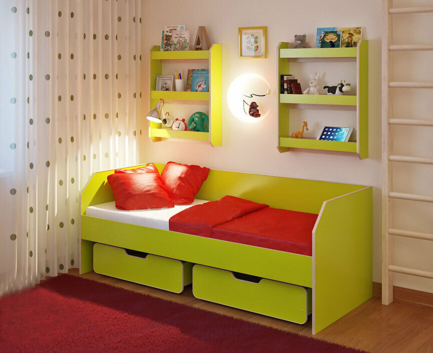 Детская кровать Л-13.1 с полками Лайм