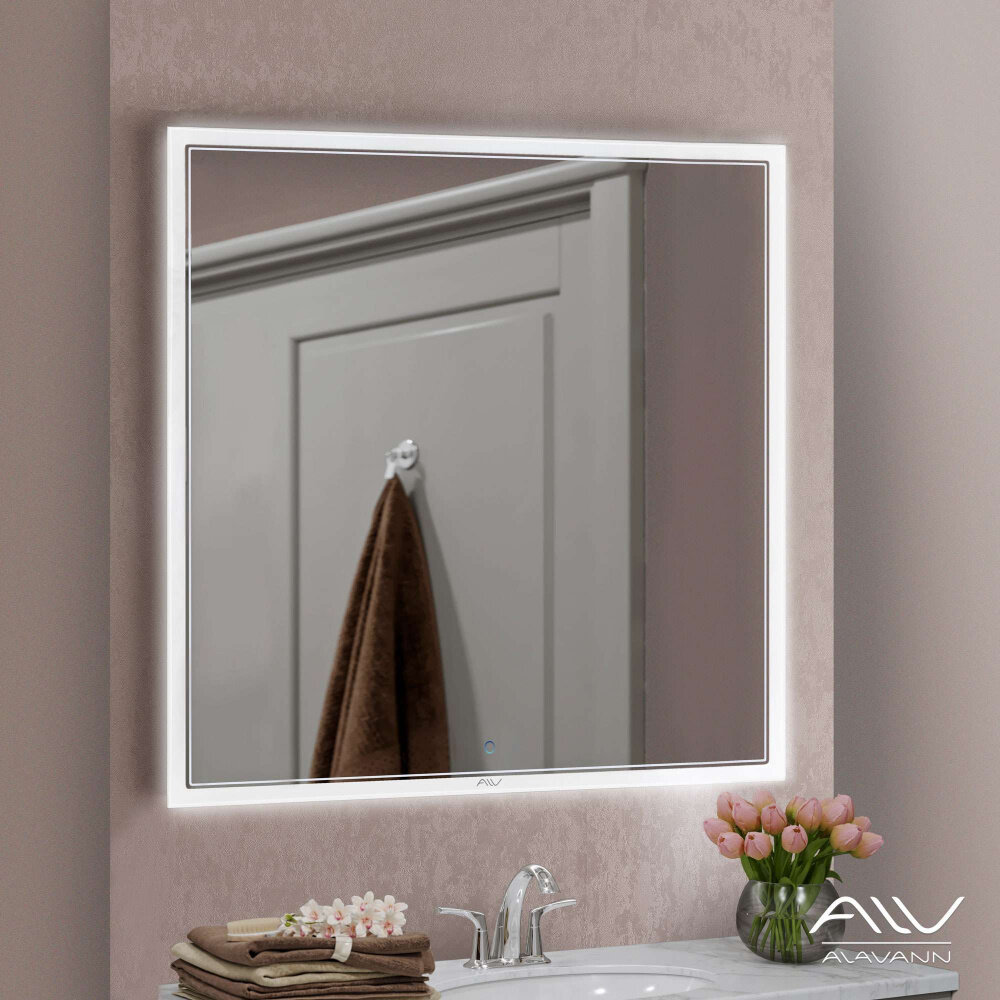 Зеркало Alavann Emma 100 см с подсветкой, прямоугольное, белый