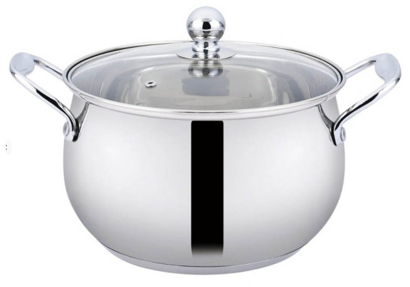 Кастрюля из нержавеющей стали Winner / Виннер Apple со стеклянной крышкой серебристая 2.1л / посуда для всех видов плит