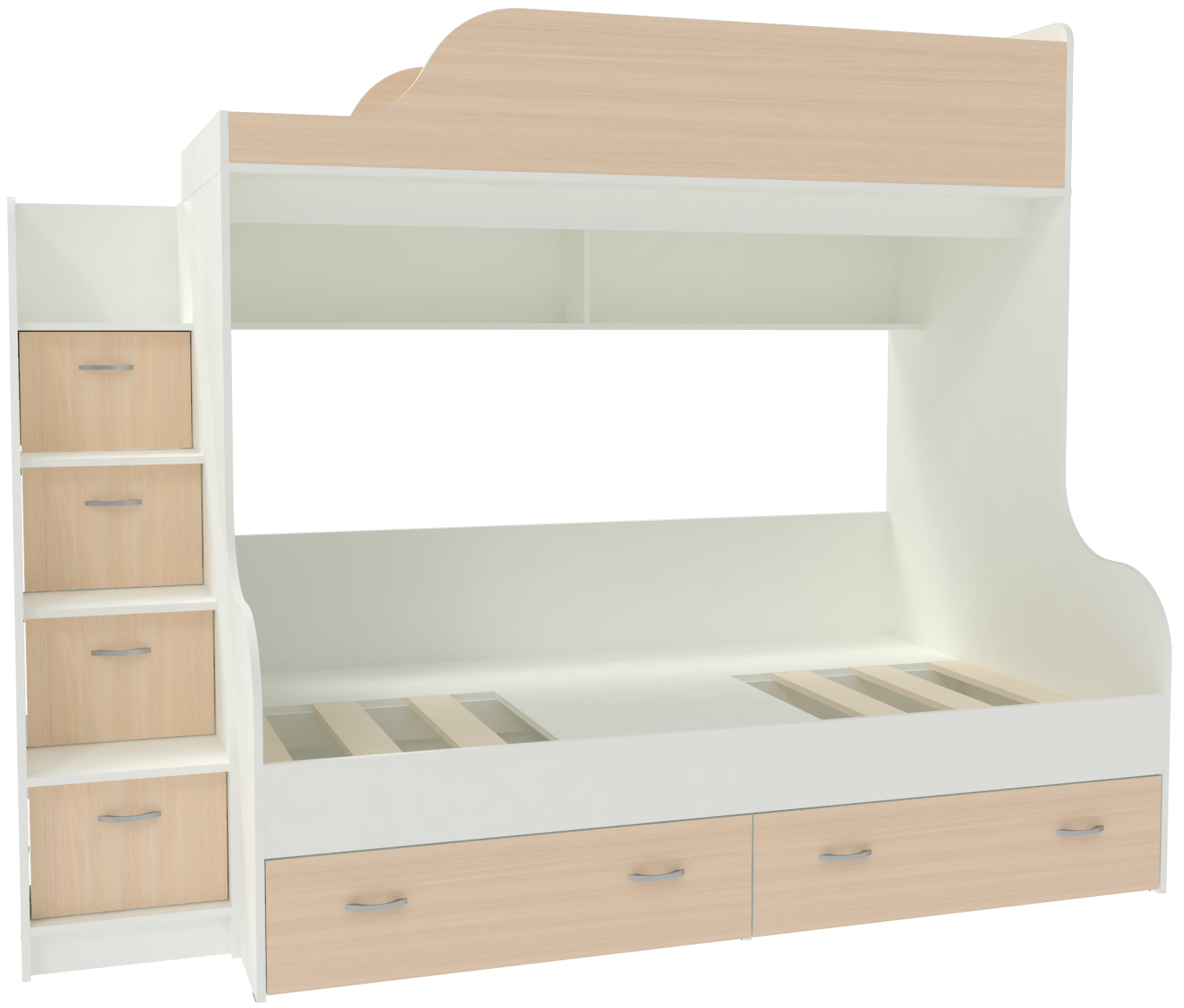 Двухъярусная кровать Дуэт-15 с лестницей комодом Белый Дуб Молочный