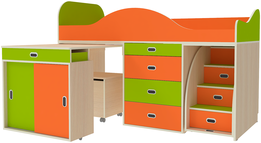 Кровать чердак Малыш Люкс Дуб Молочный Оранжевый Лайм