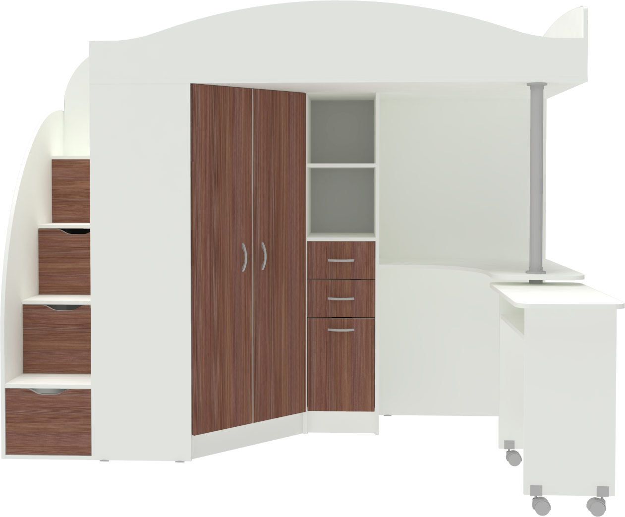 Кровать-чердак "Теремок-1 Гранд" Белый Бодего Темный