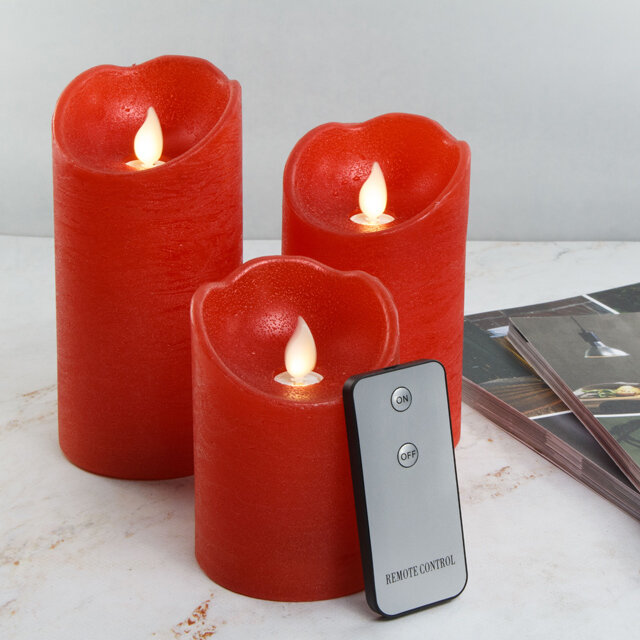 Набор светодиодных свечей с имитацией пламени Rouge 10-15 см, 3 шт с пультом управления, на батарейках, Kaemingk, 485238