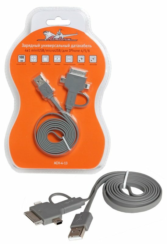 Зарядный датакабель AIRLINE miniUSB/microUSB/IPhone 4/5/6