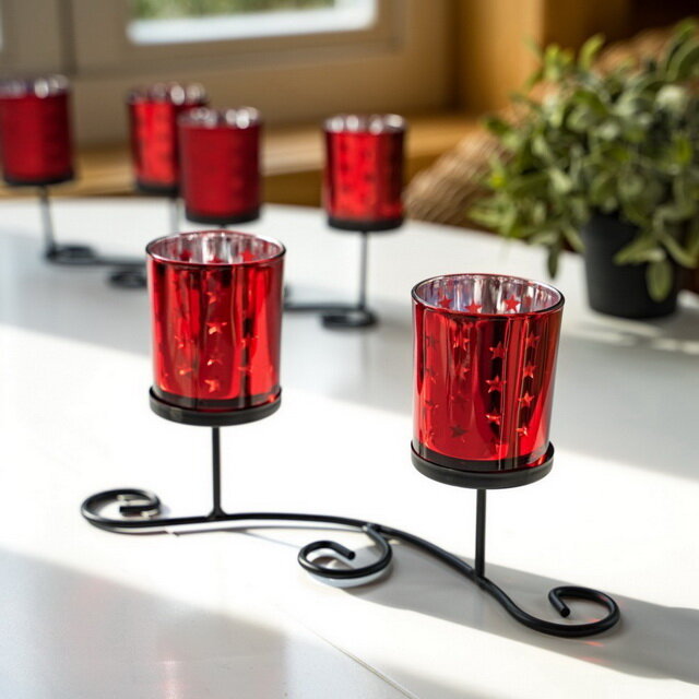 Подсвечник Завиток на 2 свечи, 38*15 см, красный, Kaemingk, 645317