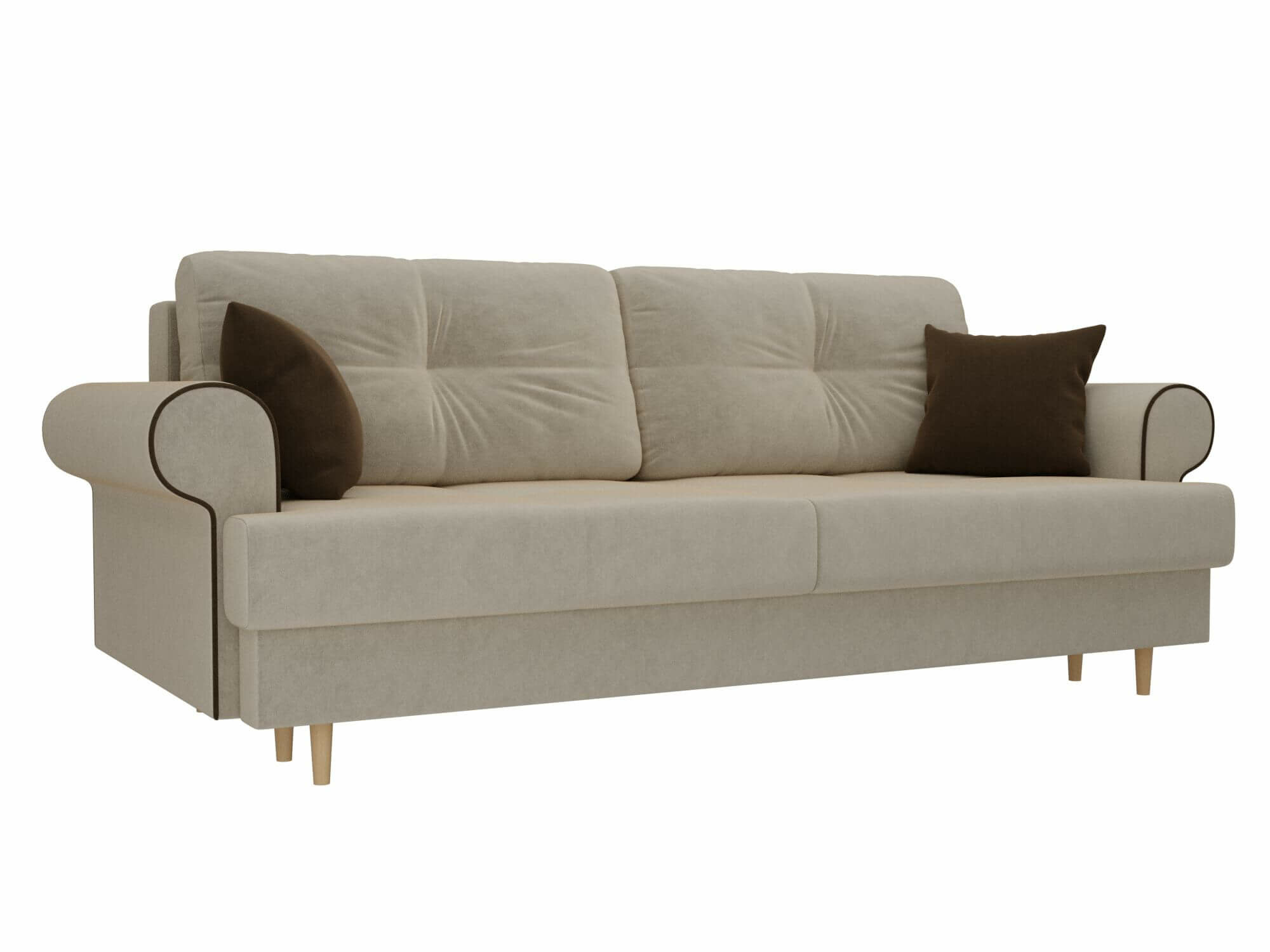 Artum Прямой диван Сплин микровельвет бежевый подушки коричневые