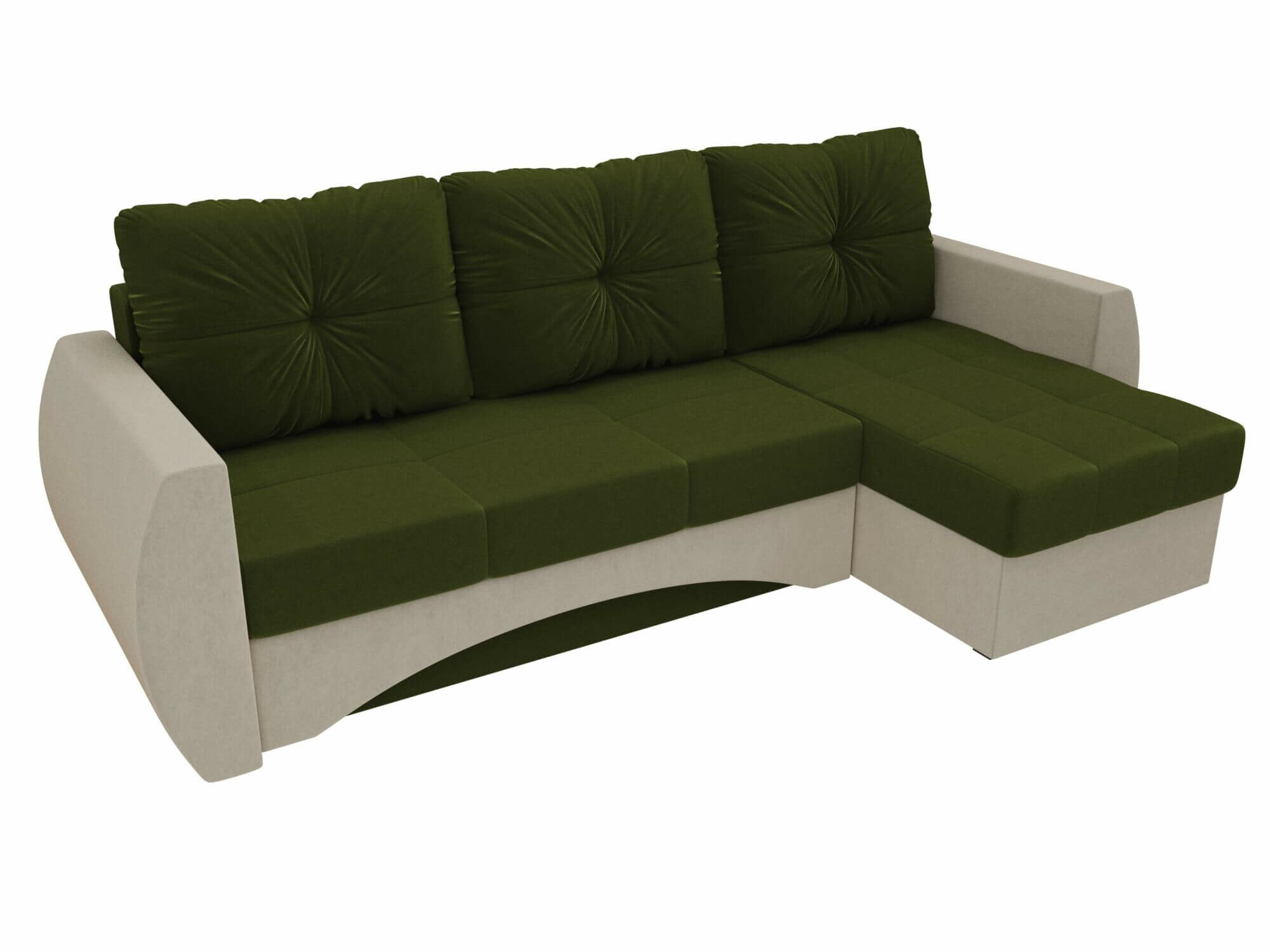 Artum Угловой диван Сатурн микровельвет зеленый бежевый правый