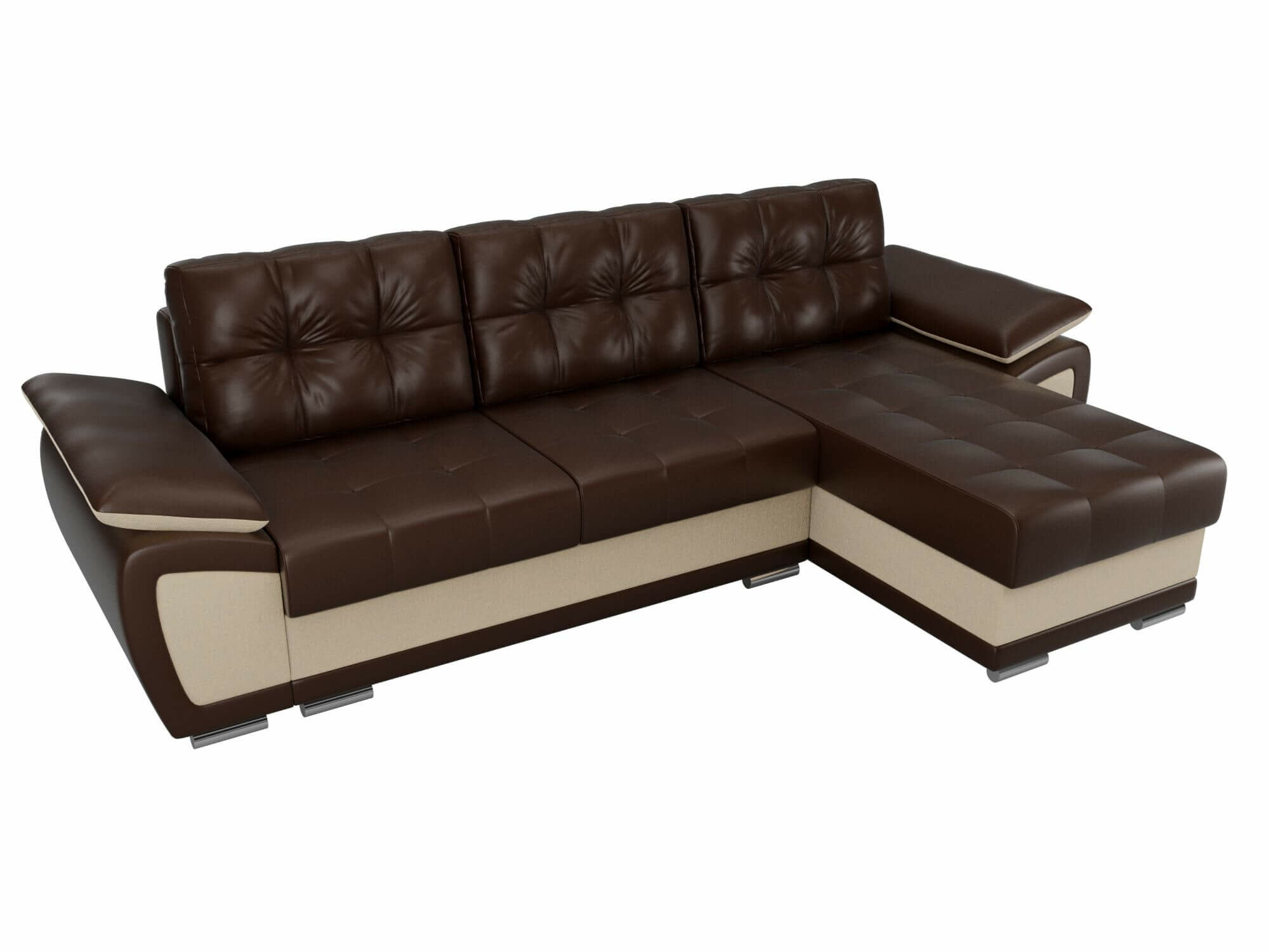 Artum Диван угловой Нэстор эко кожа коричневый вставка рогожка бежевая правый