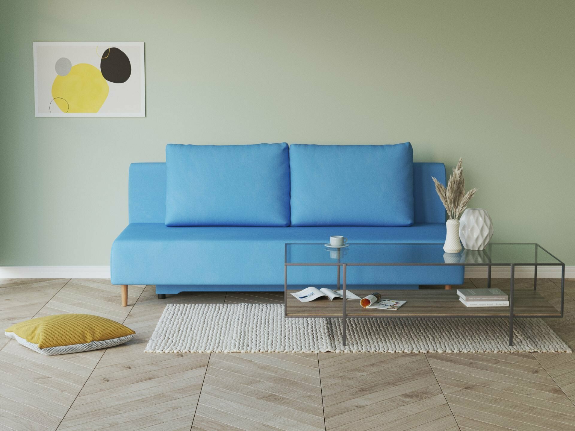 Диван-кровать Боден, диван прямой, раскладной Еврокнижка 193х88 Велюр Velutto 47 светло-синий