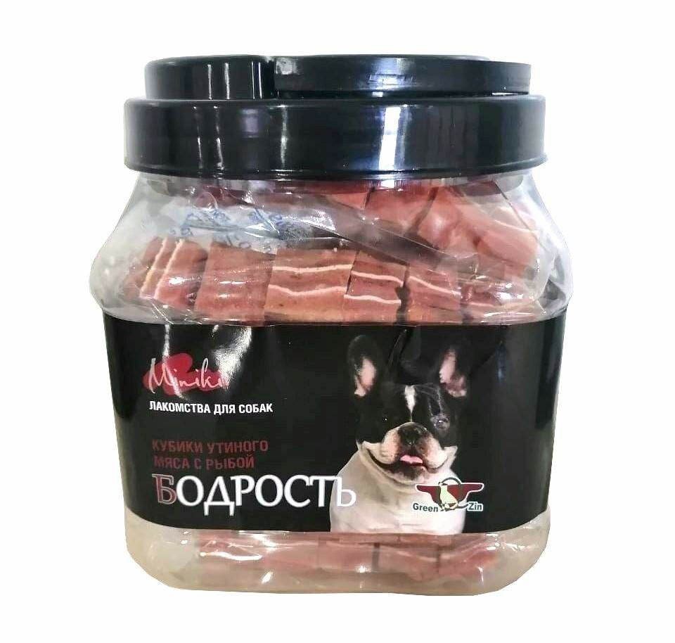 Лакомство для собак Green Qzin Miniki Бодрость, кубики утиного мясо с рыбой для мини пород, 630 г