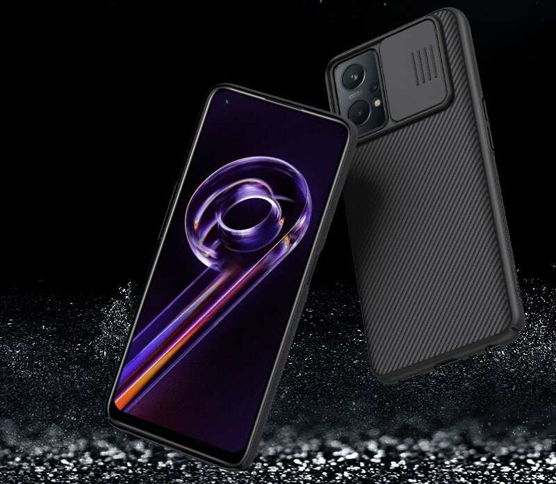 Чехол-бампер MyPads Tenda для Realme 9 Pro из пластика с закрывающейся камерой и матовой отделкой под карбон черный