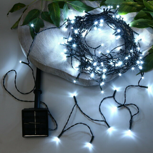 Гирлянда на солнечной батарее Solar 10 м, 100 холодных белых LED ламп, зеленый ПВХ, контроллер, IP44, Snowhouse, DL-1002