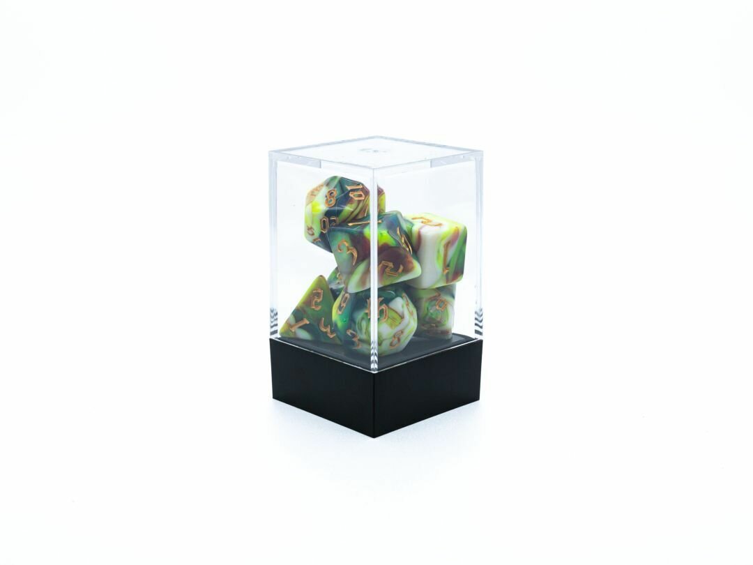 Набор кубиков для D&D (Dungeons and Dragons, ДнД, Pathfinder): Многоцветные бело-зелёные