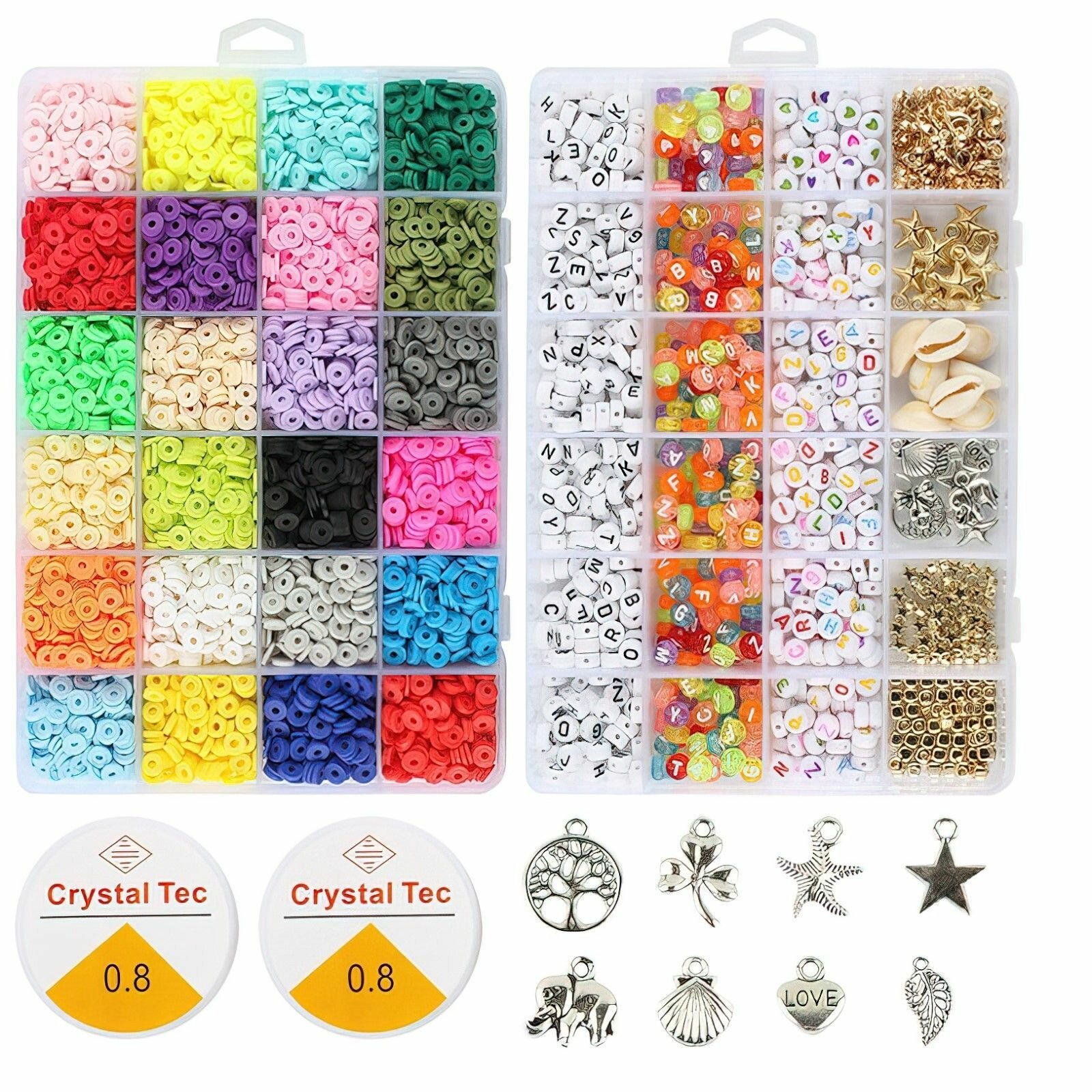 Набор для создания украшений, набор 24 цвета, 2 лески, шармы, бусы