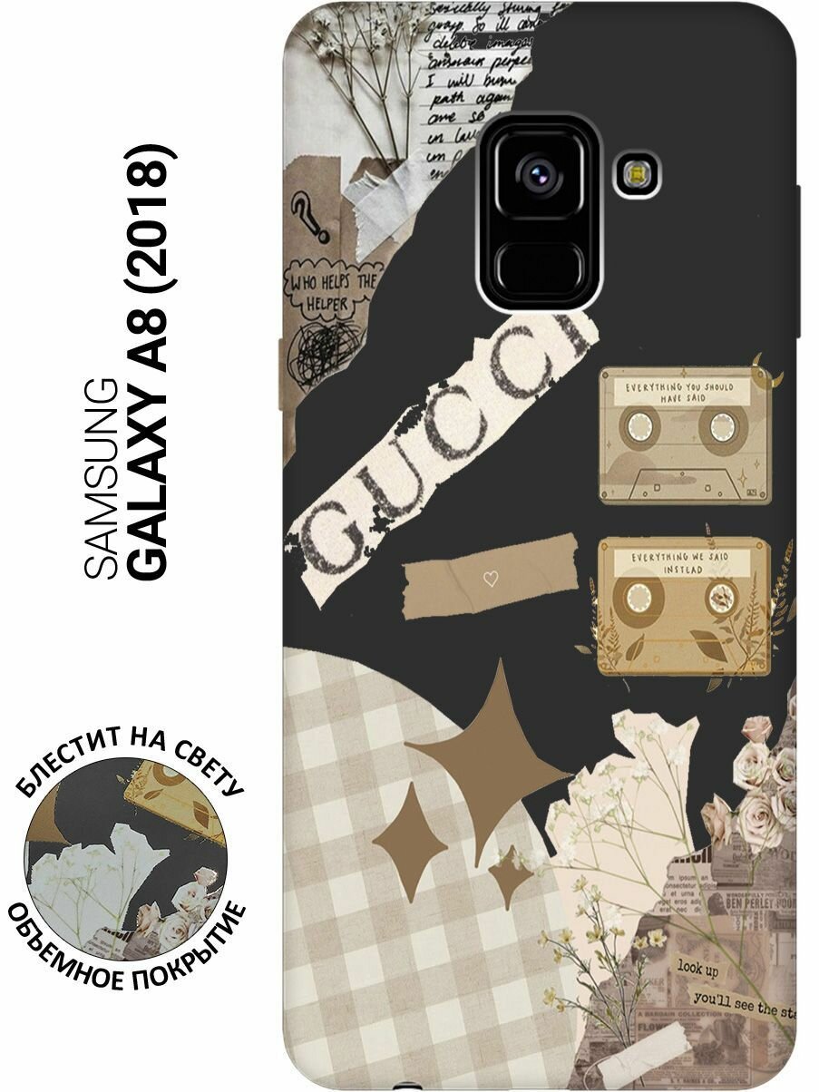 Матовый Soft Touch силиконовый чехол на Samsung Galaxy A8 (2018), Самсунг А8 2018 с 3D принтом "GUCCI Stickers" черный