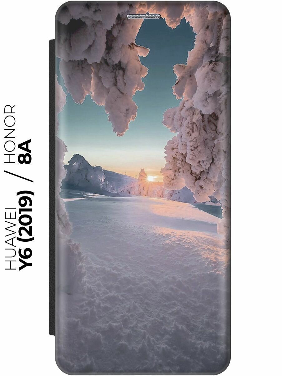 Чехол-книжка Заснеженные ветви на закате на Honor 8A / 8A Pro / Huawei Y6 (2019) / Y6 Prime (2019) / Хонор 8а / 8а Про / Хуавей У6 Прайм 2019 черный