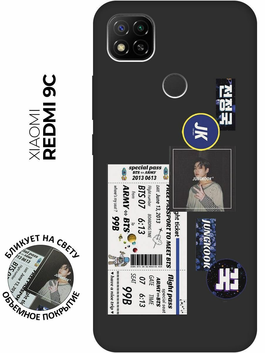 Матовый чехол BTS Stickers для Xiaomi Redmi 9C / Сяоми Редми 9С с 3D эффектом черный