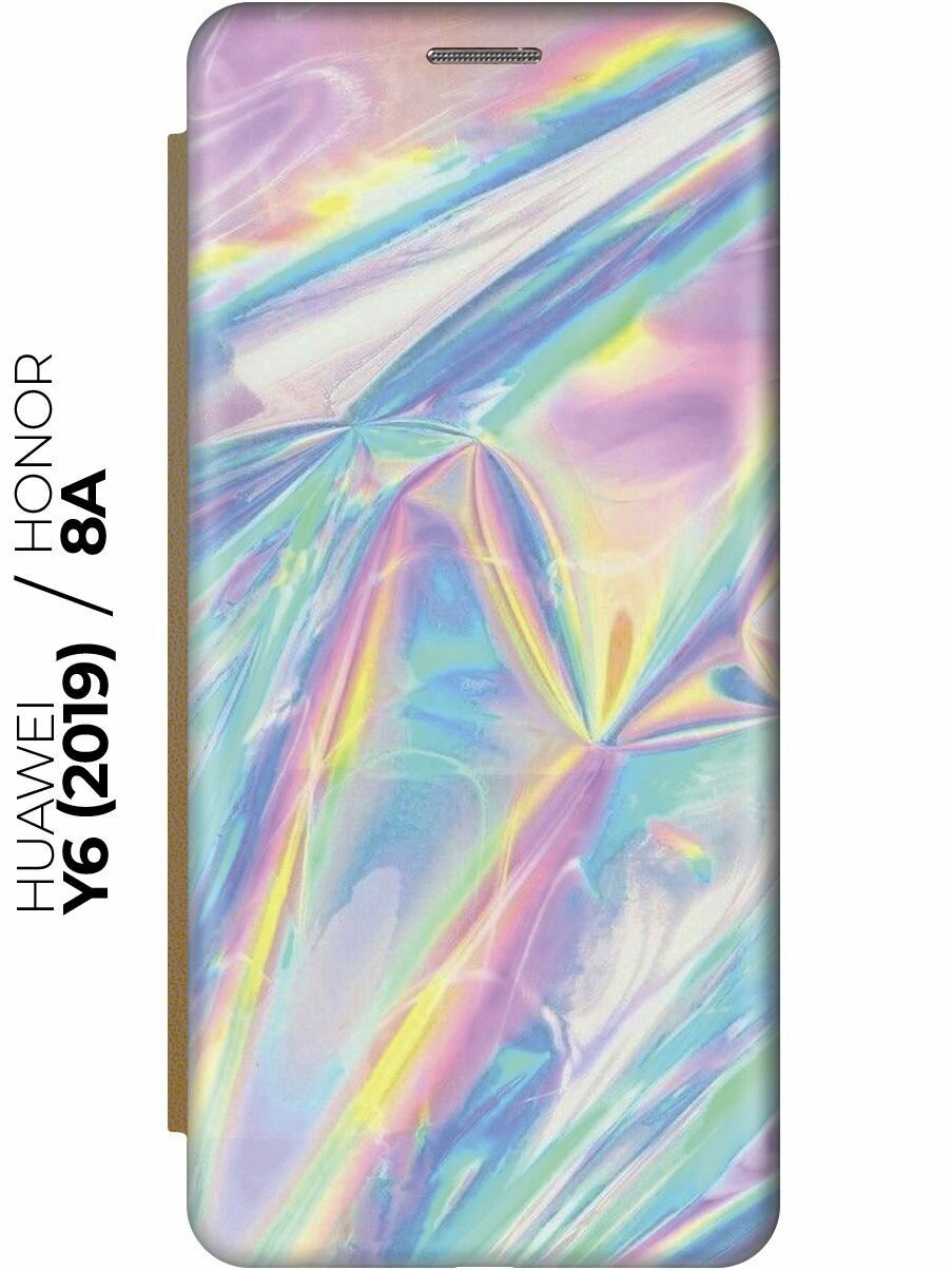 Чехол-книжка Голографический эффект на Honor 8A / 8A Pro / Huawei Y6 (2019) / Y6 Prime (2019) / Хонор 8а / 8а Про / Хуавей У6 Прайм 2019 золотой