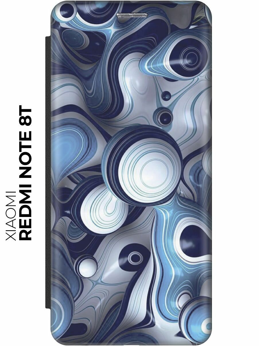 Чехол-книжка Бело-синие капли на Xiaomi Redmi Note 8T / Сяоми Редми Ноут 8Т черный