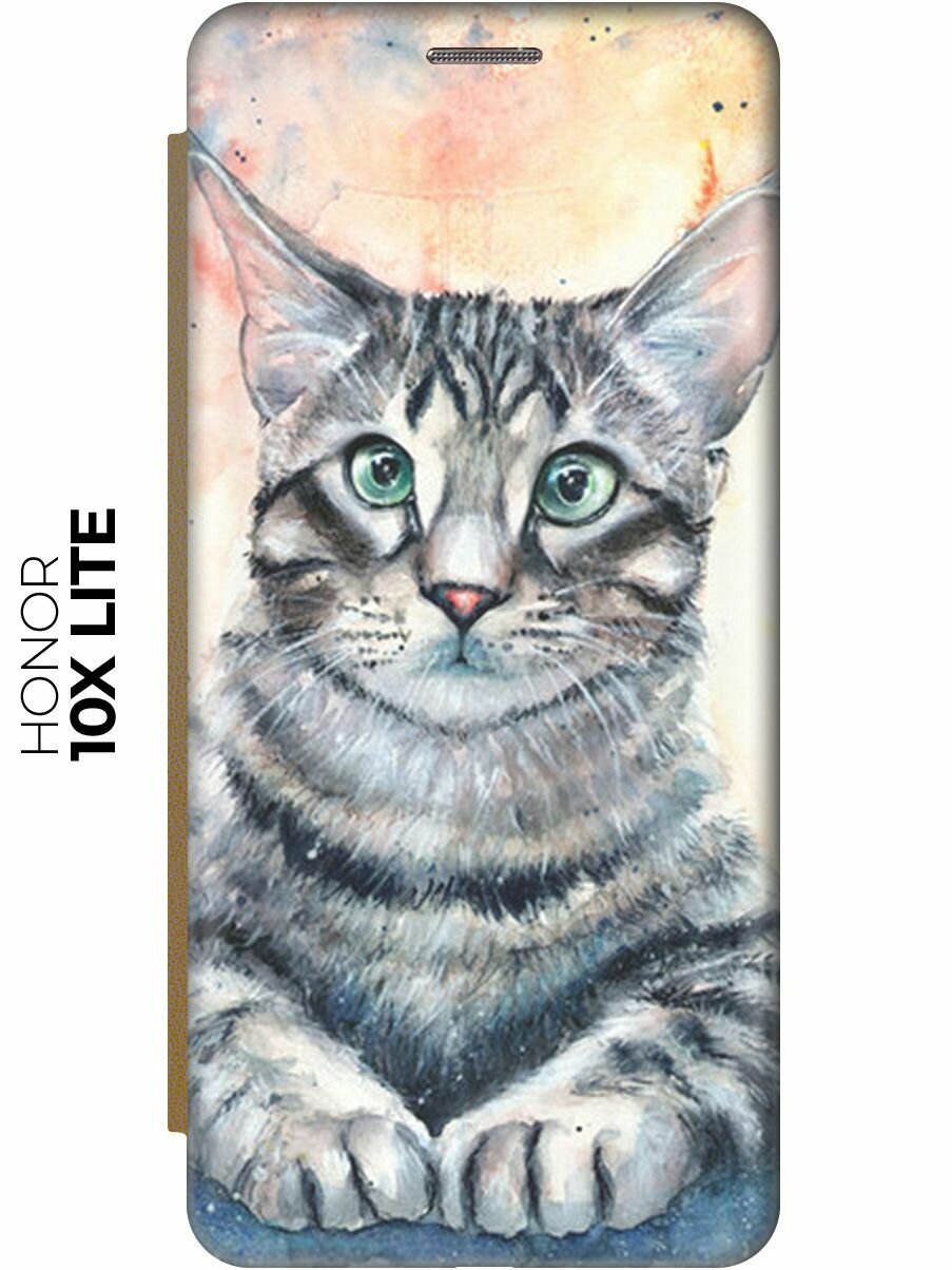 Чехол-книжка Ушастый котик на Honor 10x Lite / Хонор 10Х Лайт золотой
