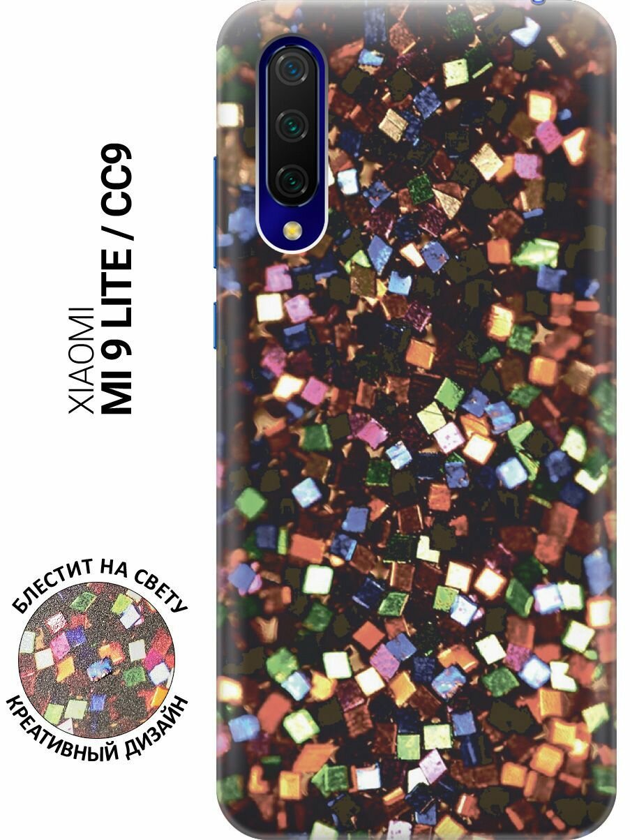 Силиконовый чехол на Xiaomi Mi 9 Lite, CC9, Сяоми Ми 9 Лайт, Ми СС9 с эффектом блеска "Разноцветные конфетти"