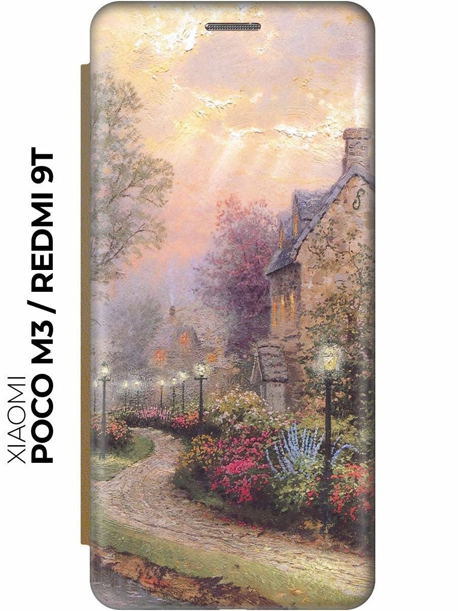 Чехол-книжка Сиреневый вечер на Xiaomi Redmi 9T / Poco M3 / Сяоми Поко М3 / Сяоми Редми 9Т золотой
