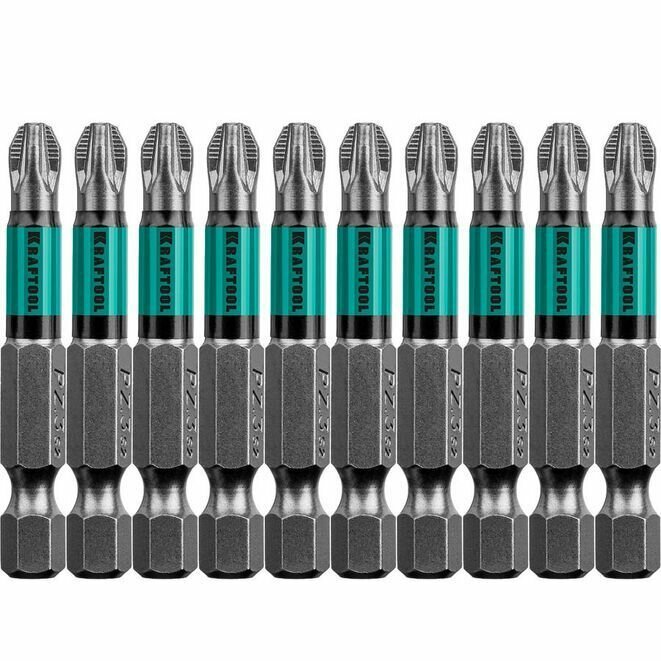 Биты набор Optimum Line KRAFTOOL PZ3, 50 мм, 10 шт, Cr-Mo сталь