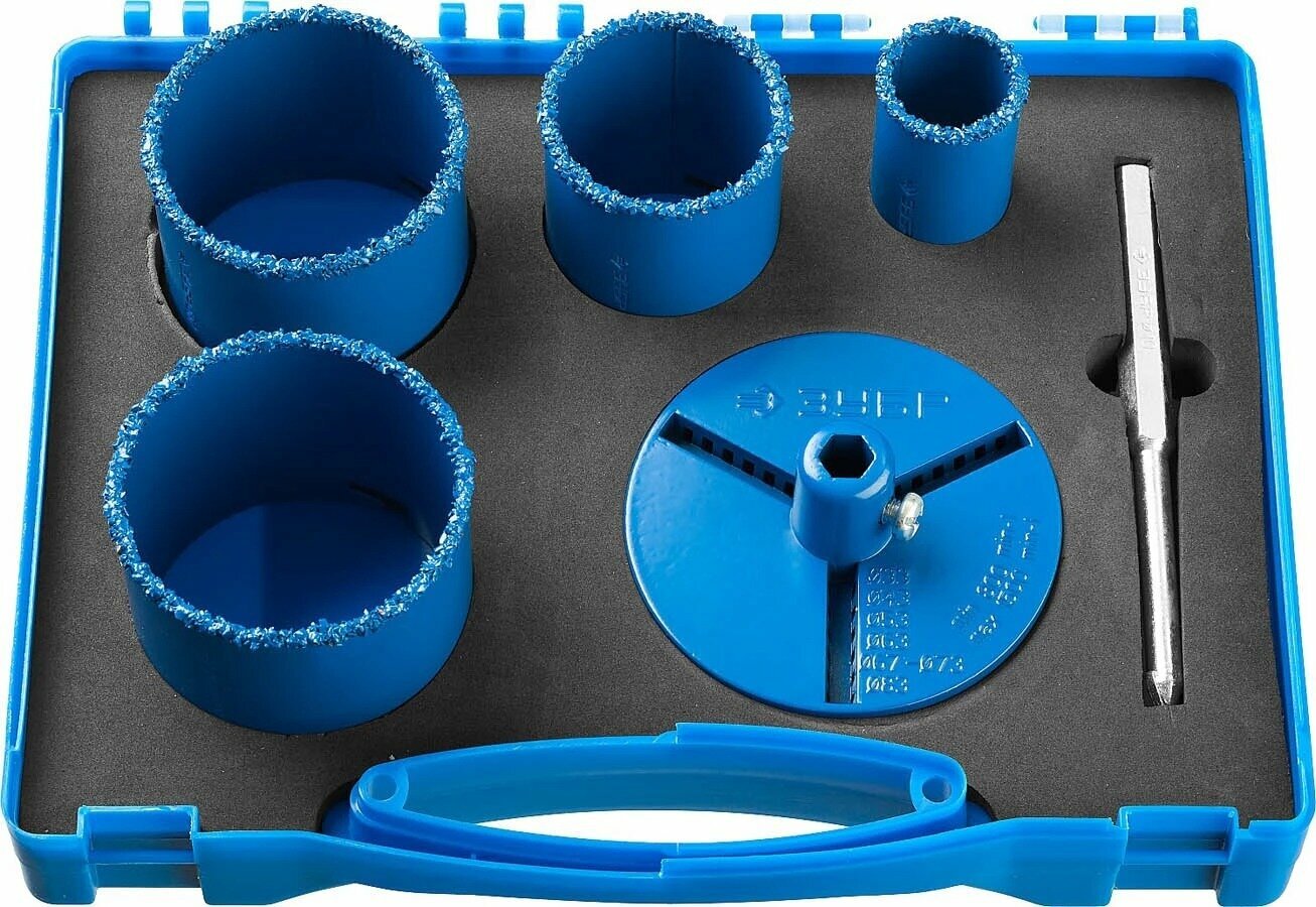 Коронка кольцевая 33350-H6_z01 набор, карбид-вольфрамовое нанесение 6 шт: d 33, 53, 67, 73 мм ЗУБР