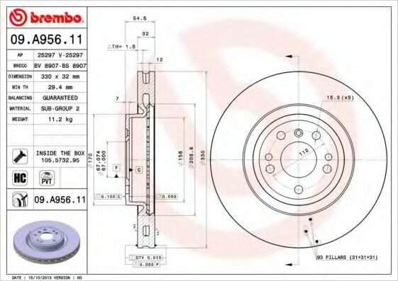 Диск тормозной UV Coated перед Brembo 09. A956.11