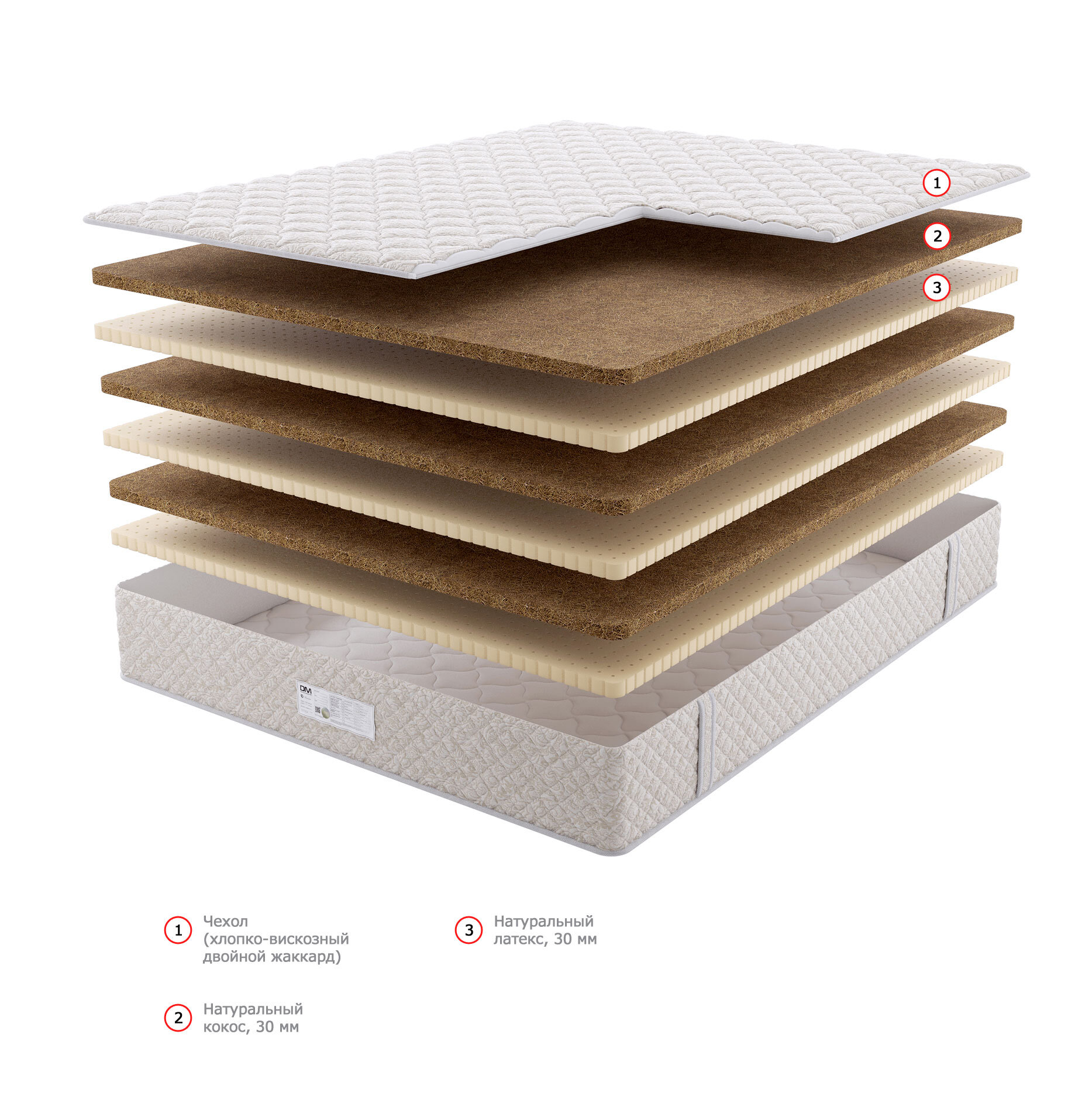 Матрас Dream Master Мастер 4 22 140х200 высота 22 см анатомический жесткий мягкий кокосовый латексный Беспружинный