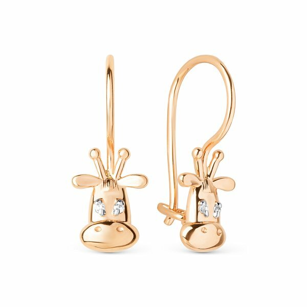 Серьги, красное золото, 375 проба, фианит