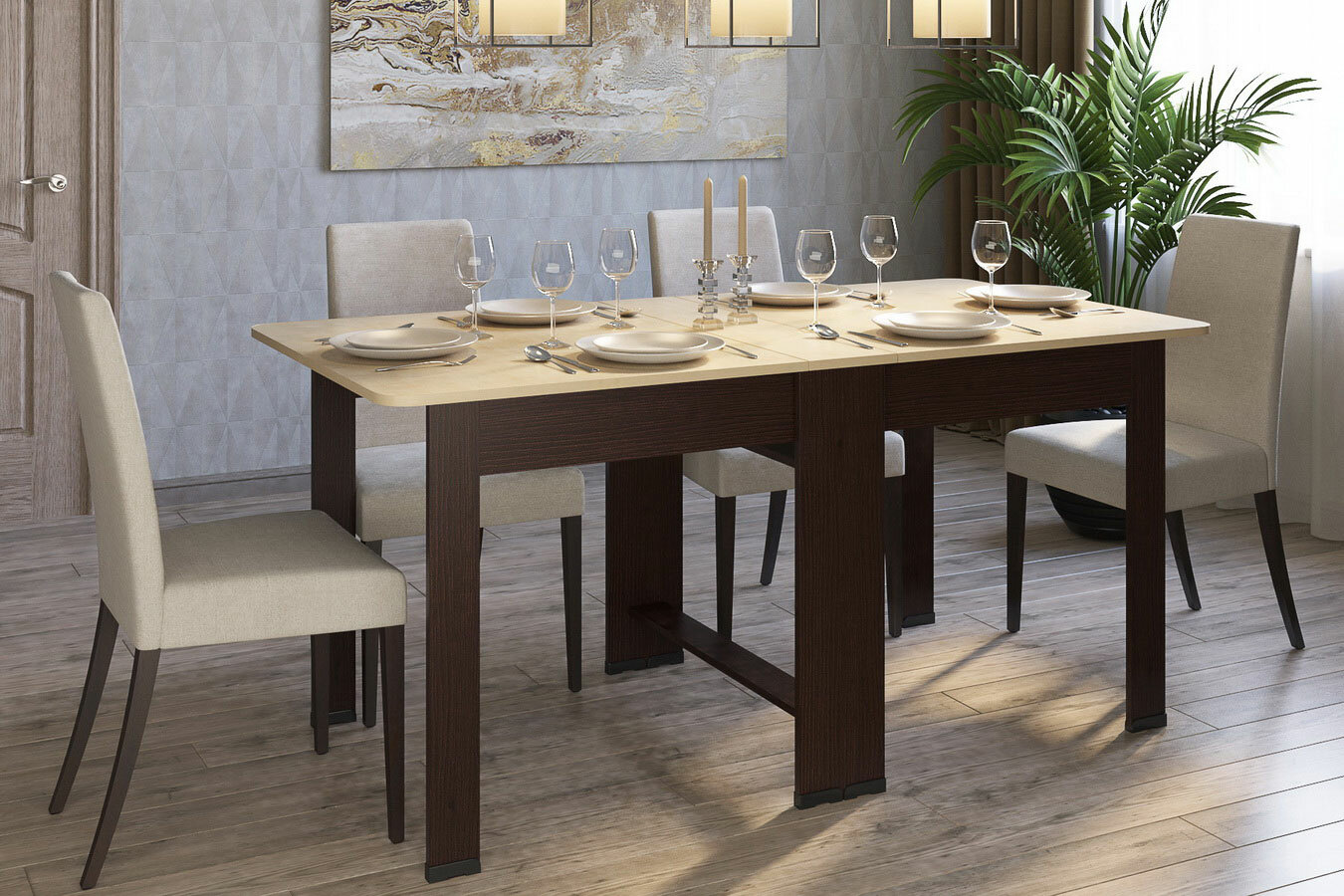 Стол-книжка 170 см с деревянными ножками и скругленными углами (цвет: венге, дуб молочный)