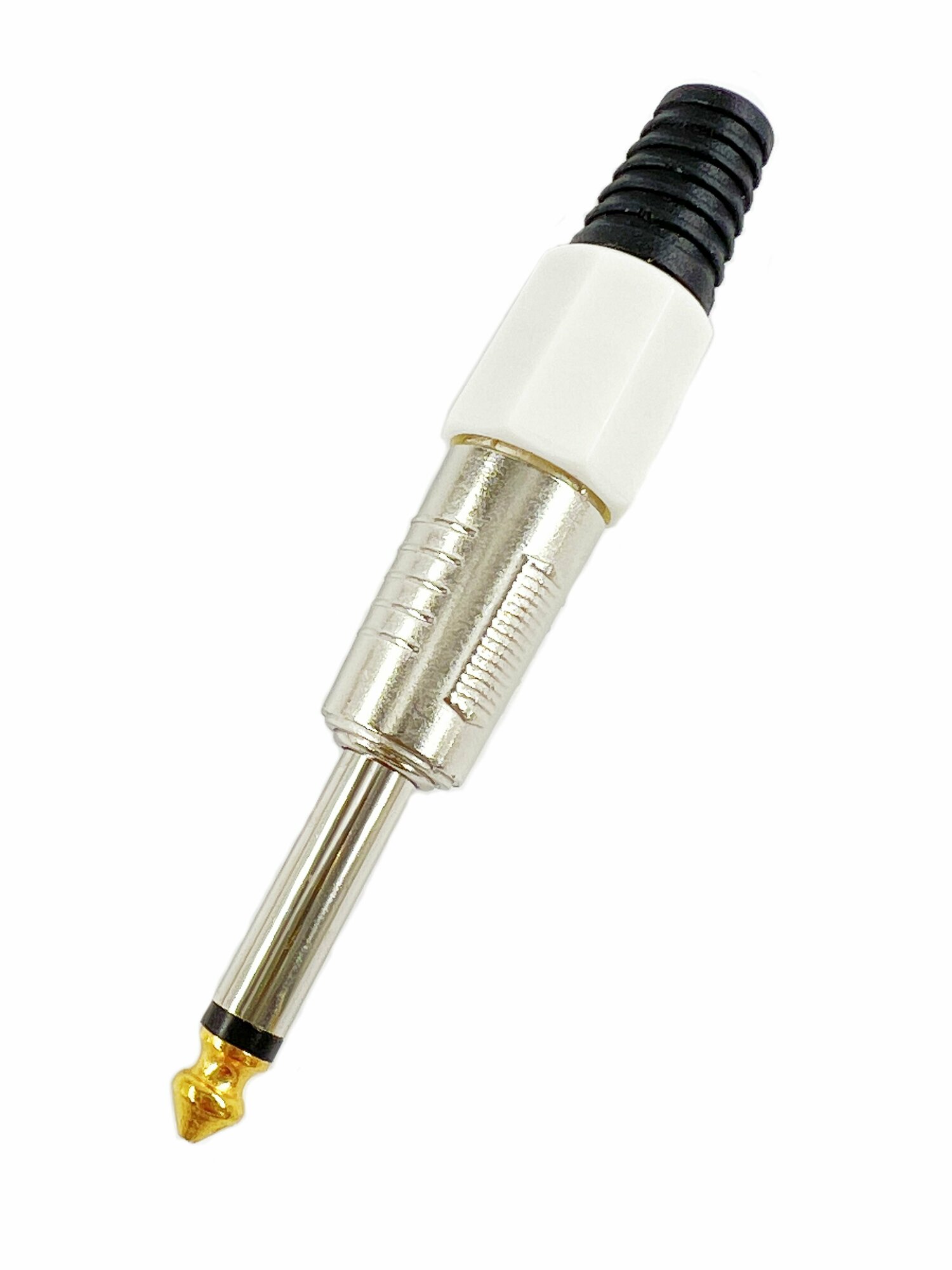 Разъем аудио Jack 6.35 мм штекер моно металл цанга на кабель, белый( 1 штука)