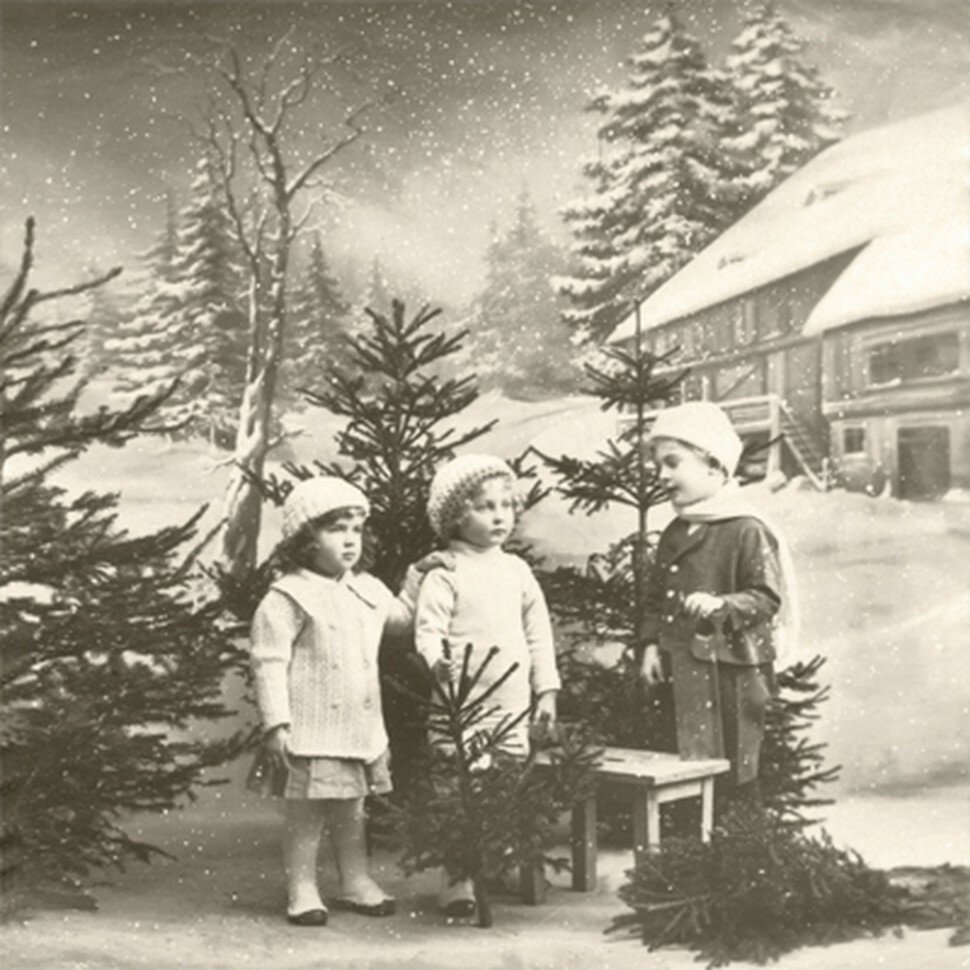 #80064 Салфетка трехслойная для декупажа "Рождественские дети" 33 x 33 см Sagen Vintage Design 4 шт