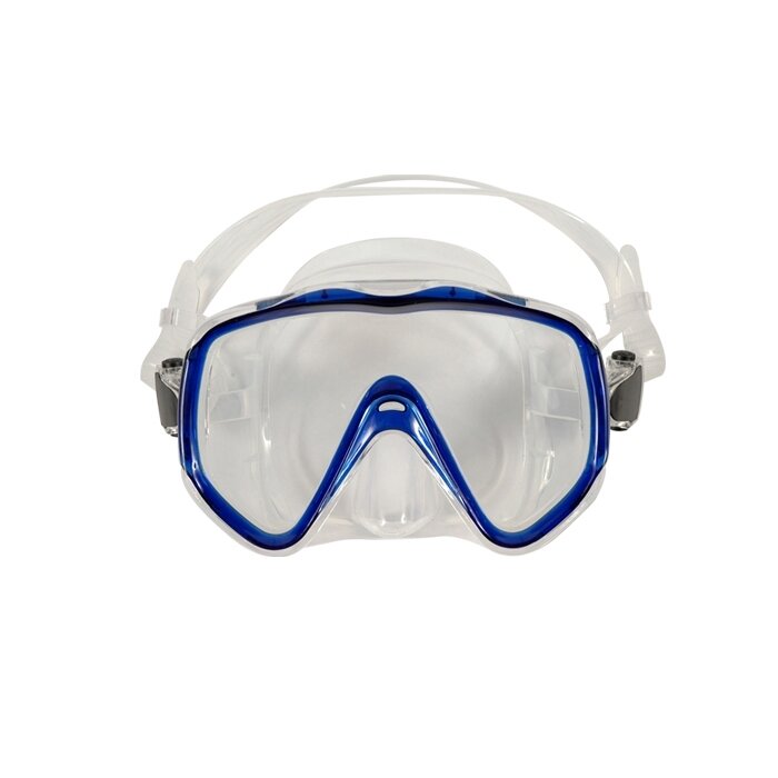 Маска для плавания Обозреватель, прозрачный силикон, синяя рамка