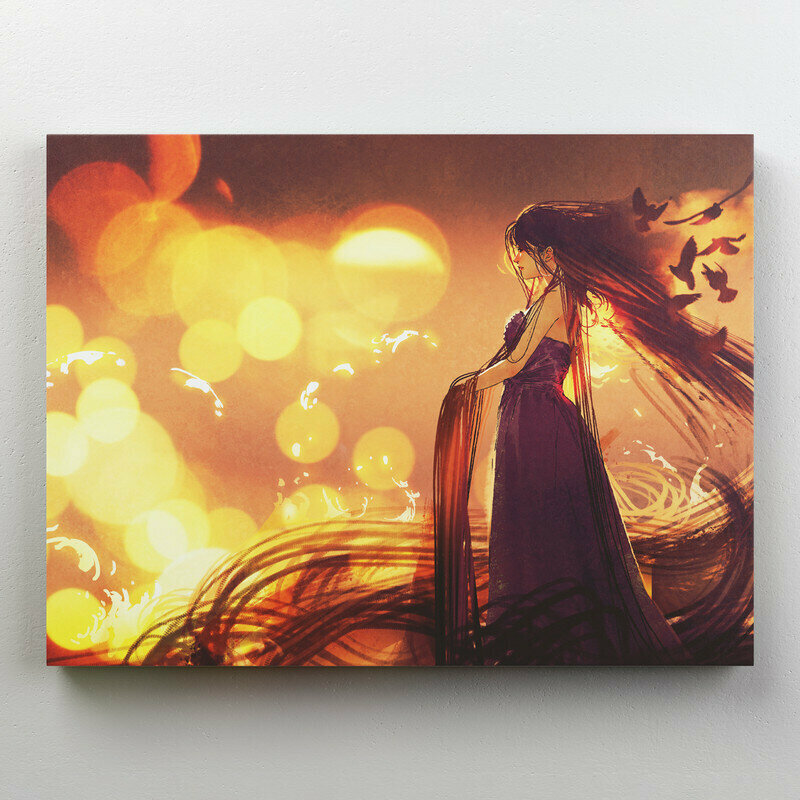 Интерьерная картина на холсте "Чародейка с воронами" размер 60x45 см