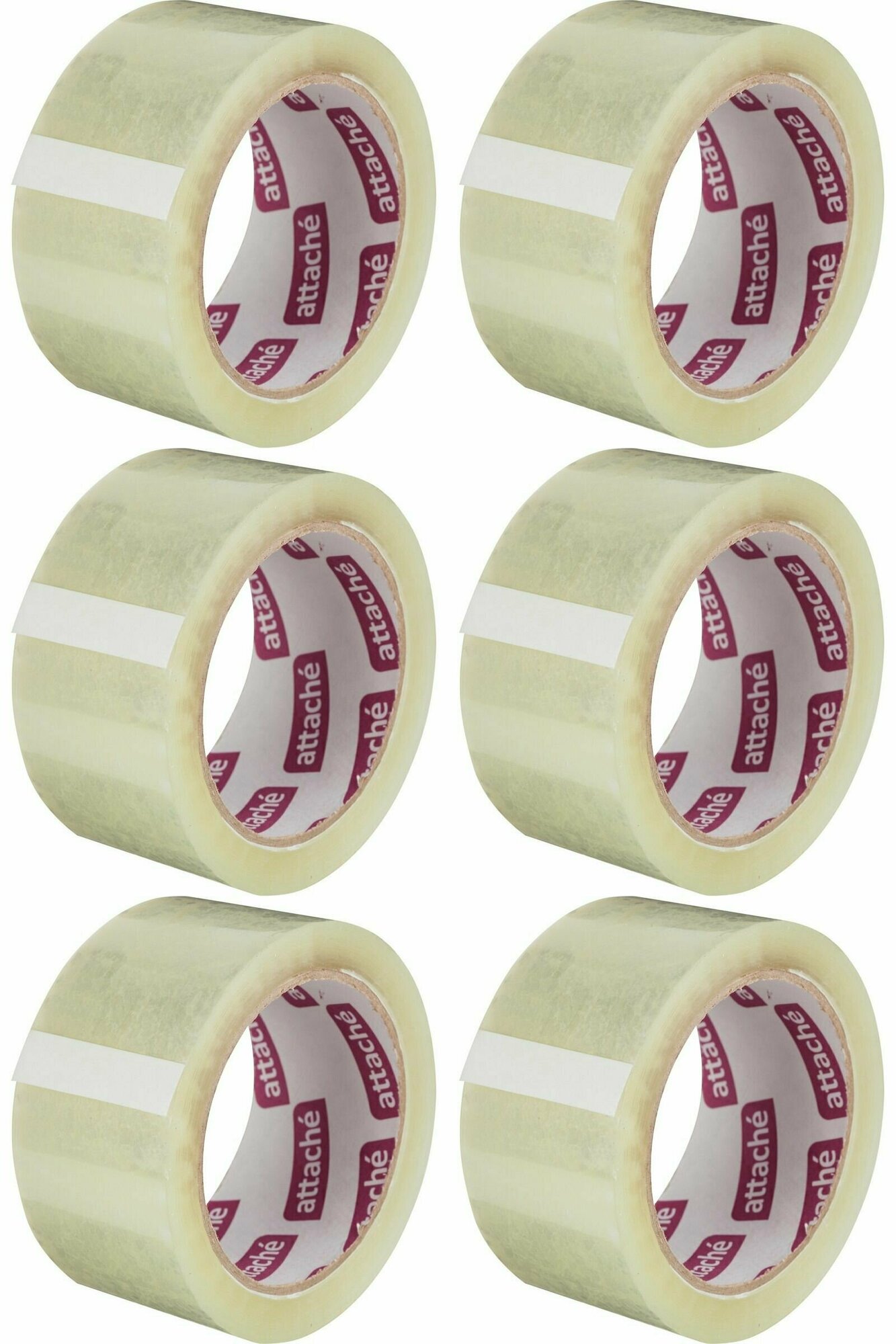 Attache Клейкая лента упаковочная 50мм х 66м, 50мкм, прозрачная, 6 шт