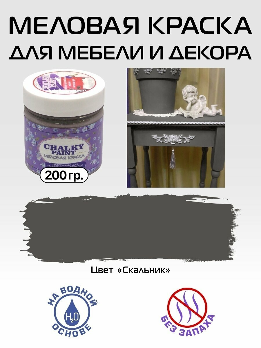 Краска меловая для мебели и декора Chalky Paint, на водной основе, скальник, 200 г