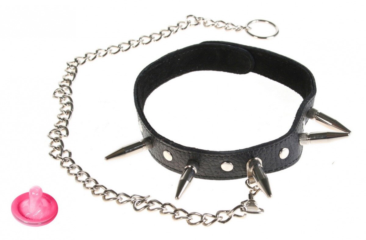 Ошейник с шипами на поводке