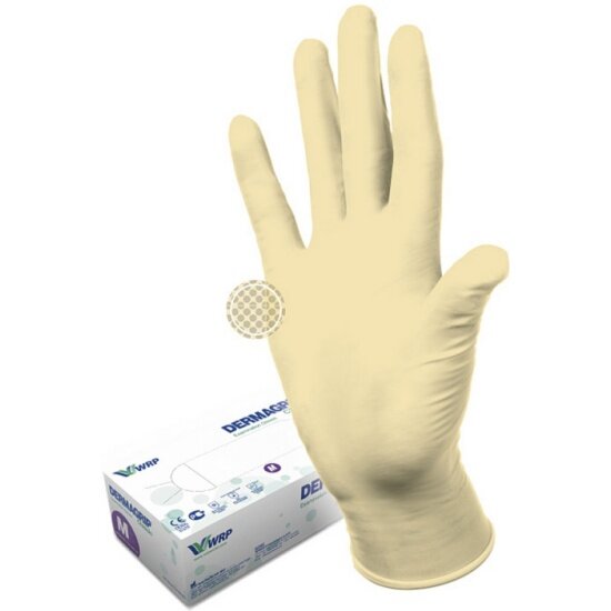 Перчатки Dermagrip медицинские смотровые латексные, нестерильные, н/о, тек. Classic(L) 50 п