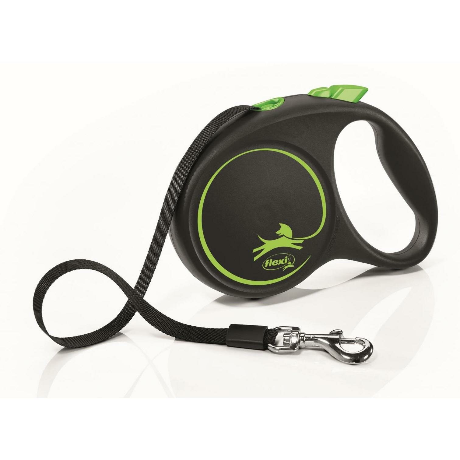 FLEXI Рулетка BLACK DESIGN M ремень 5 м до 25 кг, зеленый