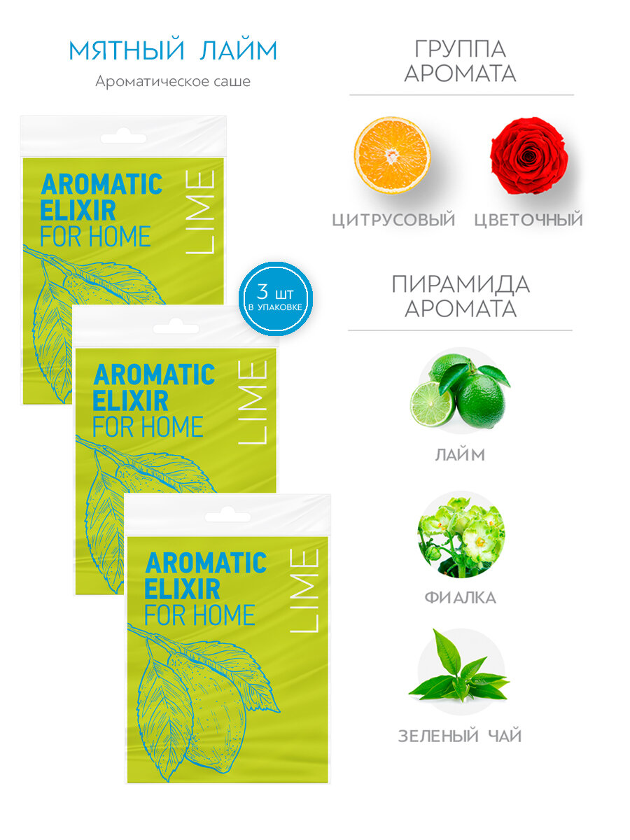 Набор ароматического саше для дома 3-шт, "Мятный лайм" BAGO home